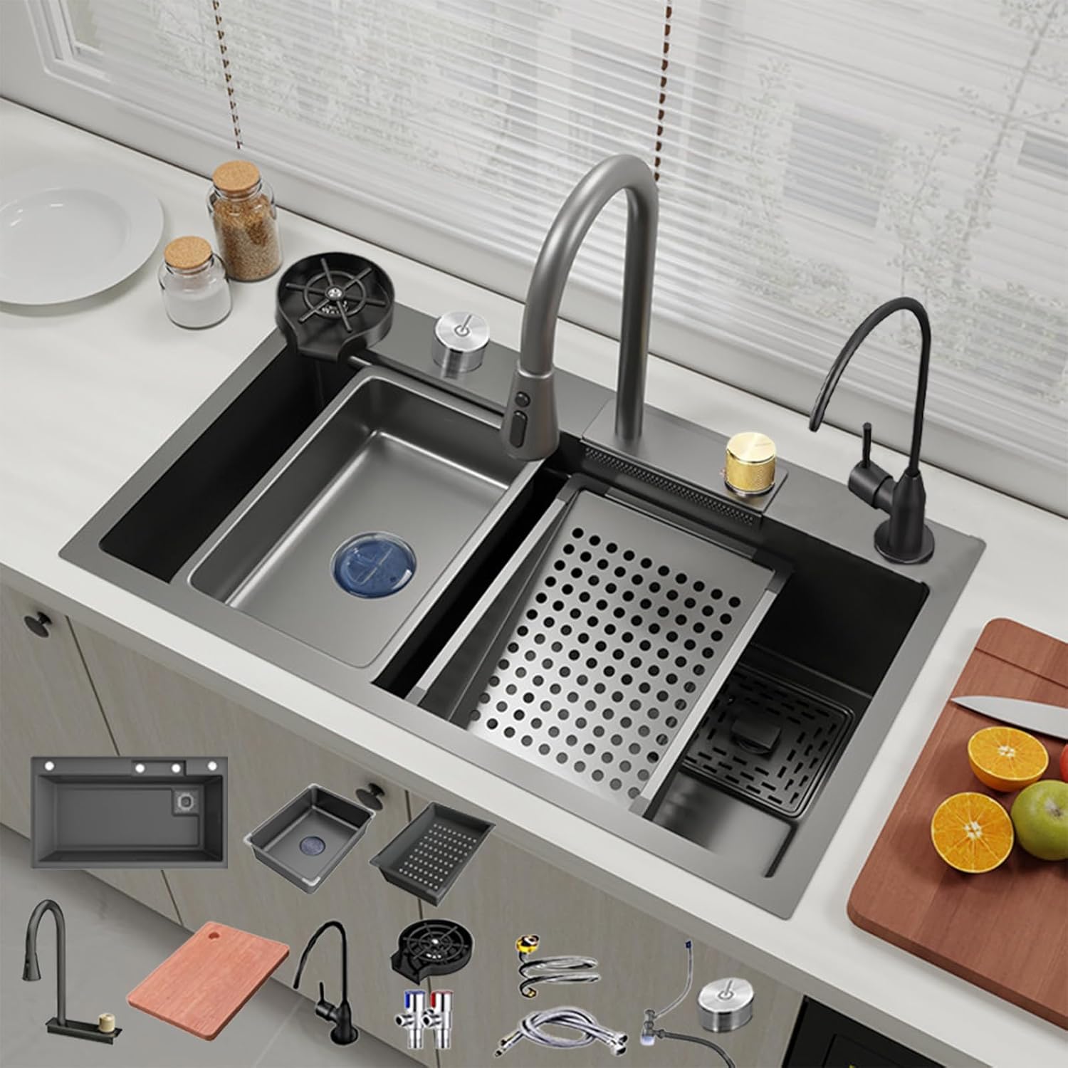 VOYOCUGE Kitchen Sink with Waterfall Sink Design, Nano 304 Stainless ...