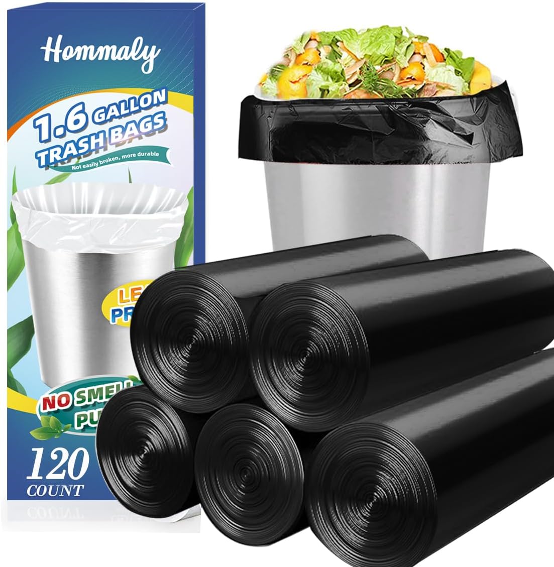 Amazon.com: 1.6 Gallon 120 pcs Small Black Trash Bags, Strong 1.3 ...