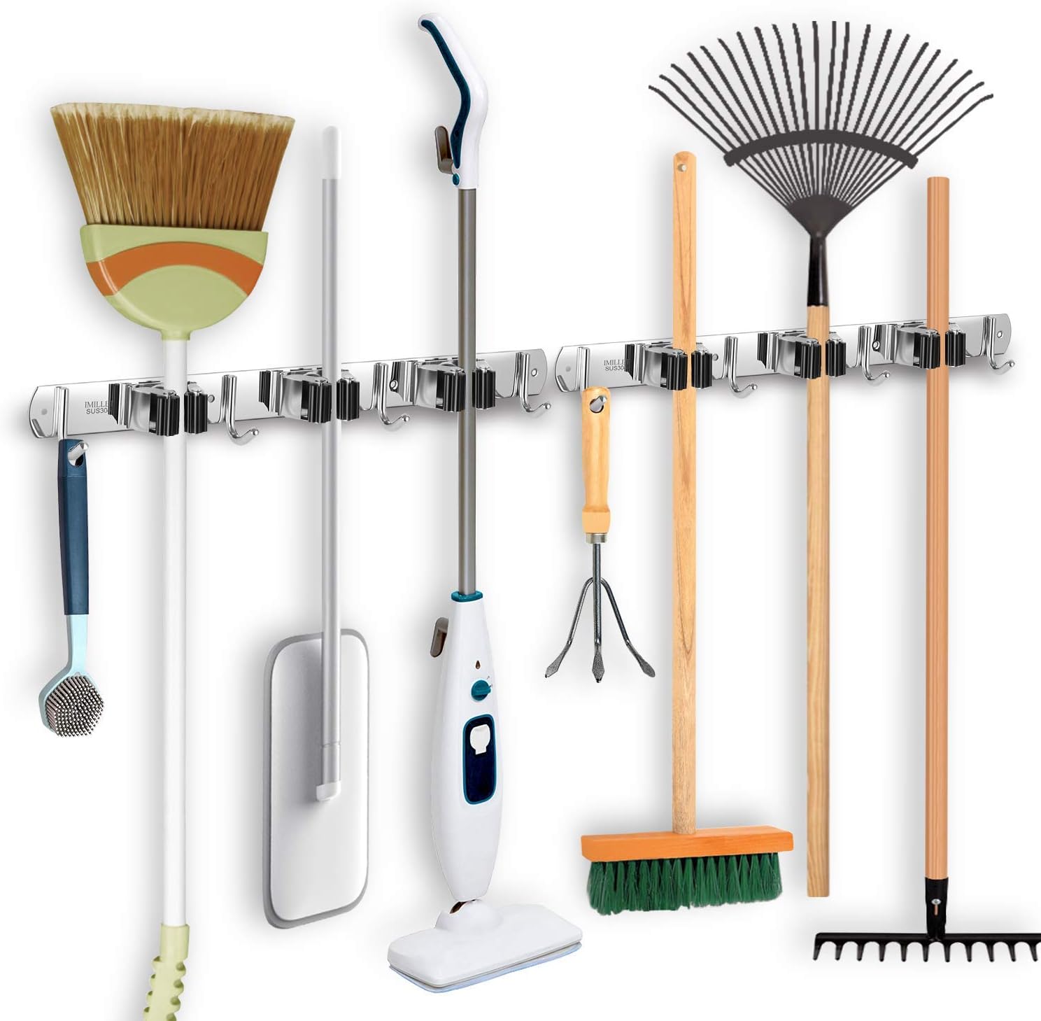 Amazon.com: Garnen Mop and Broom Organizer (3 Racks 4 Hooks), Heavy ...