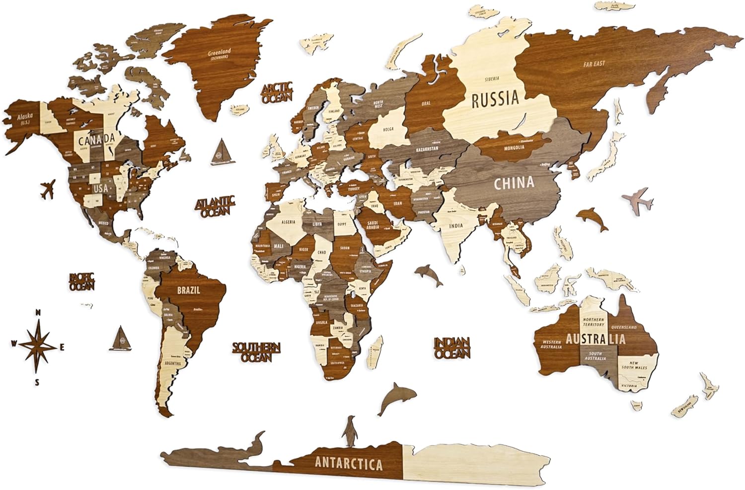 Amazon.com: Colorfull Worlds, Multilayer 3D Wooden World Map, Travel ...