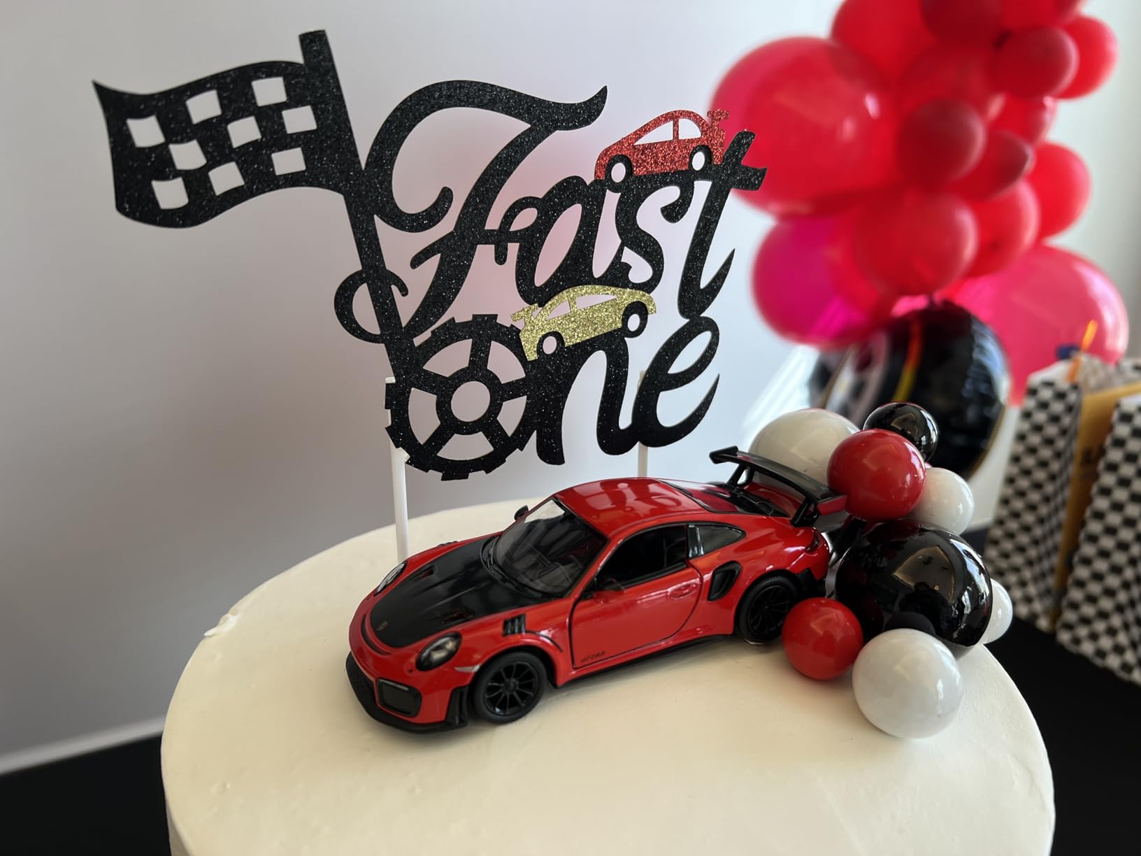 Amazon.com: UXYOKM Race Car Happy Birthday Cake Topper Race Car Cake ...