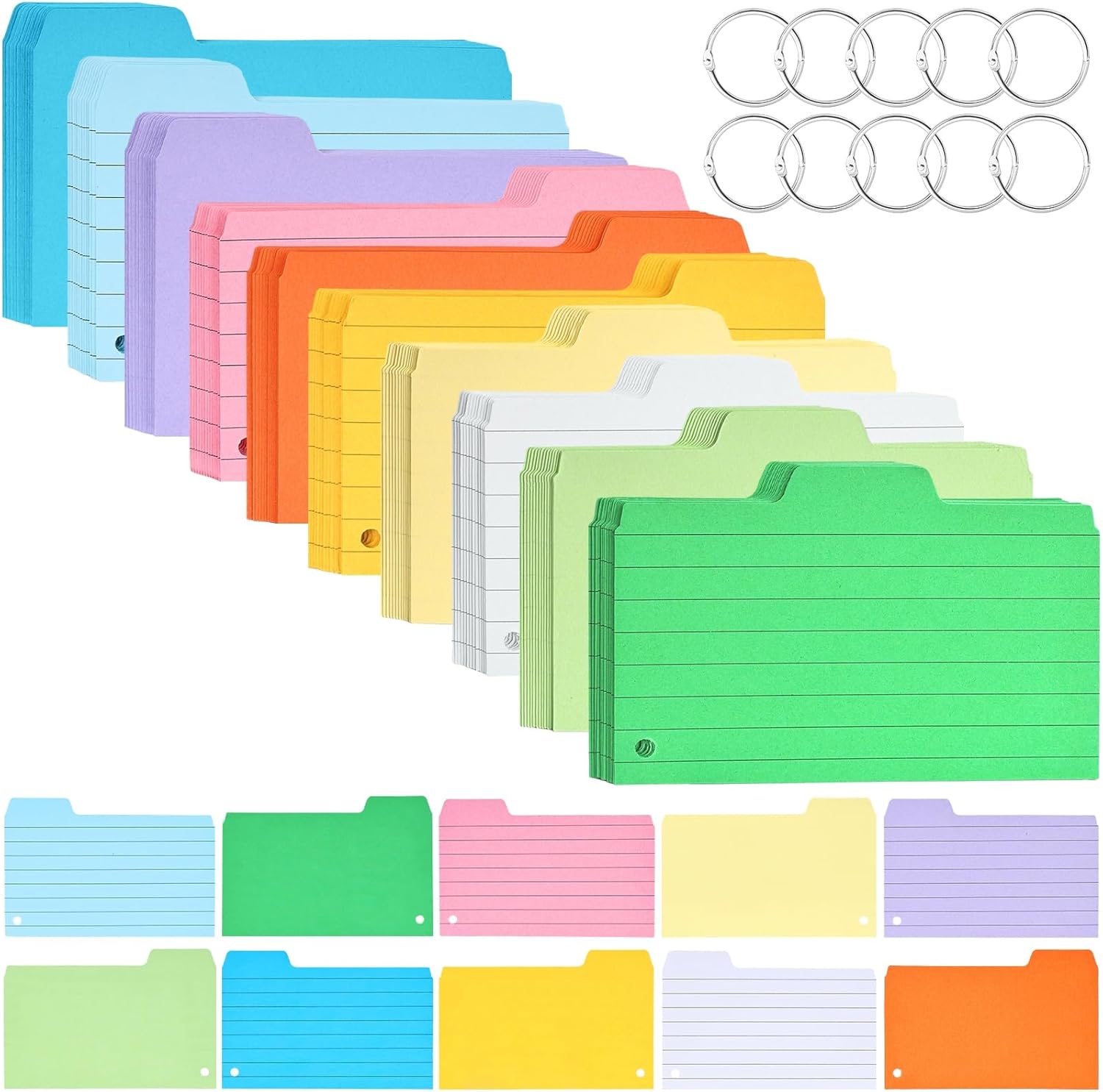 Amazon.com : Koogel 400PCS Tabbed Colorful Index Cards Lined and Ruled ...