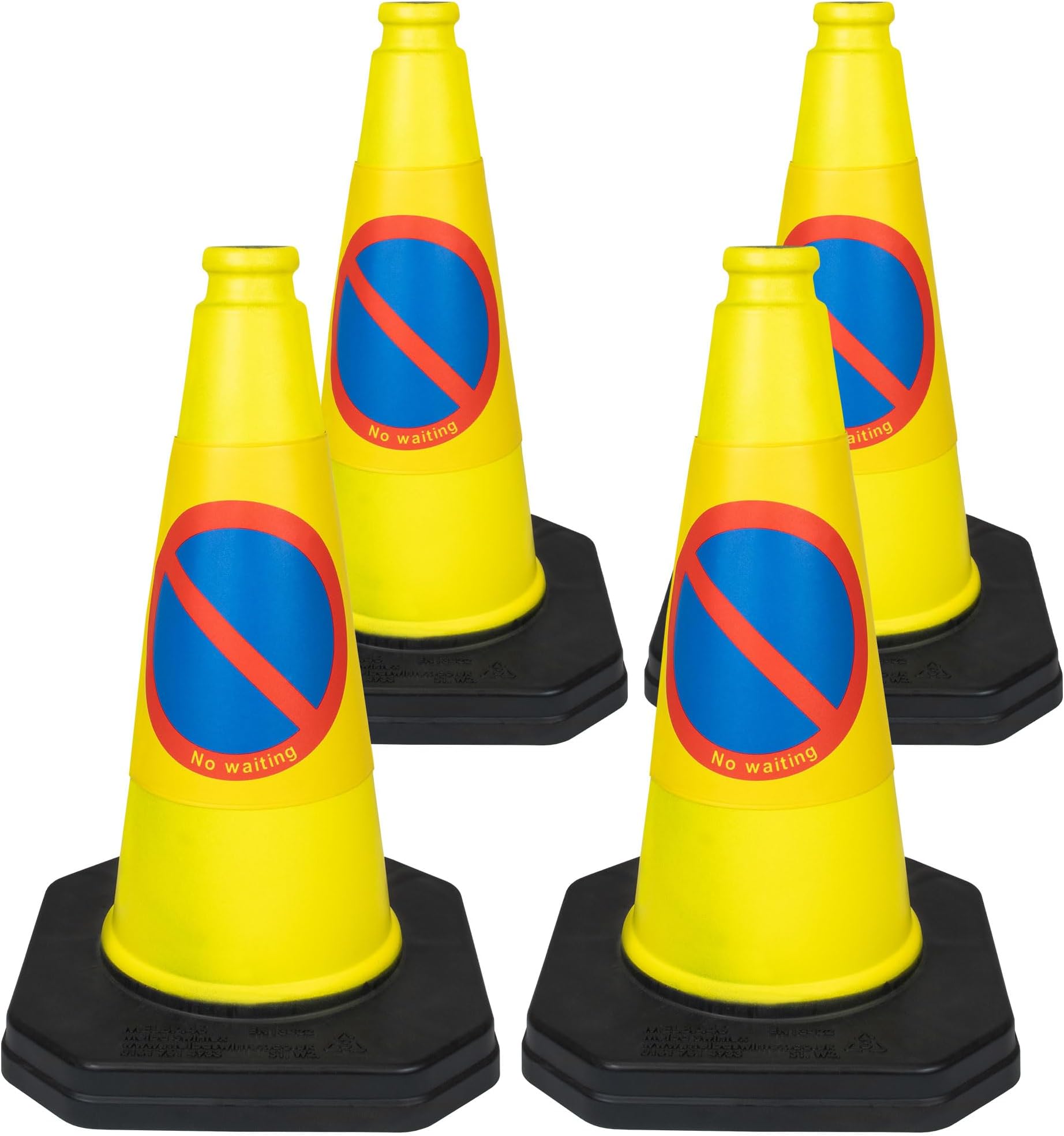 4 x 460mm 1-Piece High "No Waiting" Traffic Cones in Yellow - Strong ...