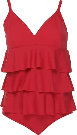 Amazon.com: Fit 4 U Ruffled Swimsuit Tankini & Bikini Bottom Two-Piece ...
