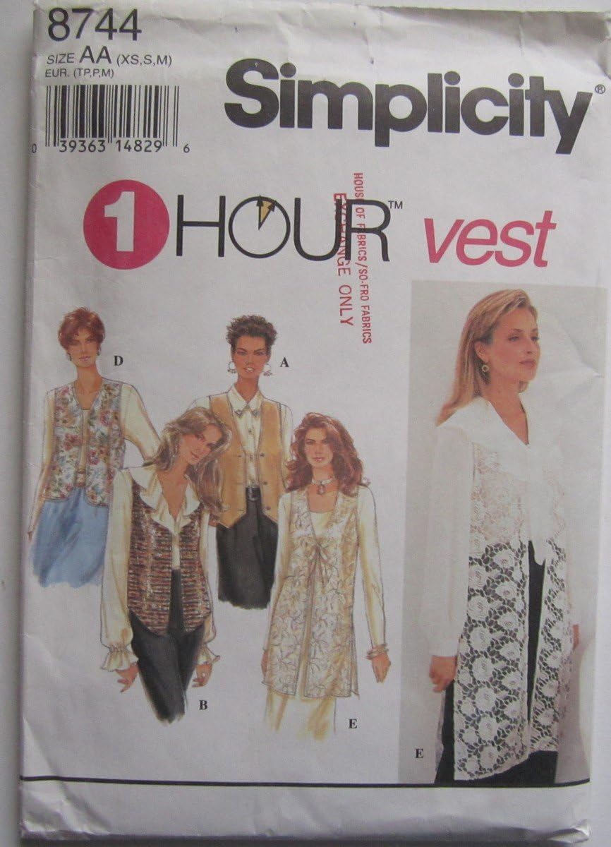 Amazon.com: Simplicity Pattern 8744 ~ Misses' Set of Lined Vests ...