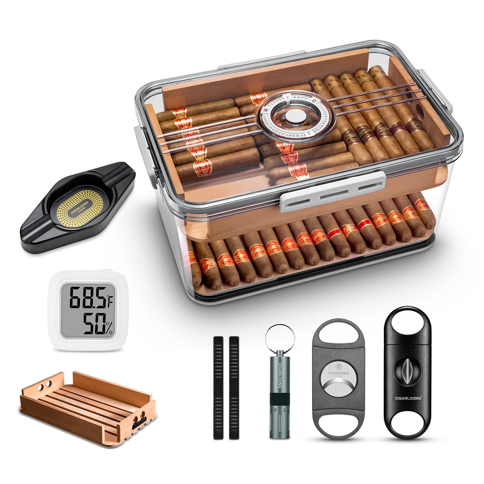 Amazon.com: CIGARLOONG Cigar Humidor Large with Cedar Shelves,2 ...