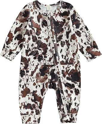 Amazon.com: Western Baby Boy Clothes Cowboy Jumpsuit Newborn Cow Print Zipper Romper Infant Fall ...