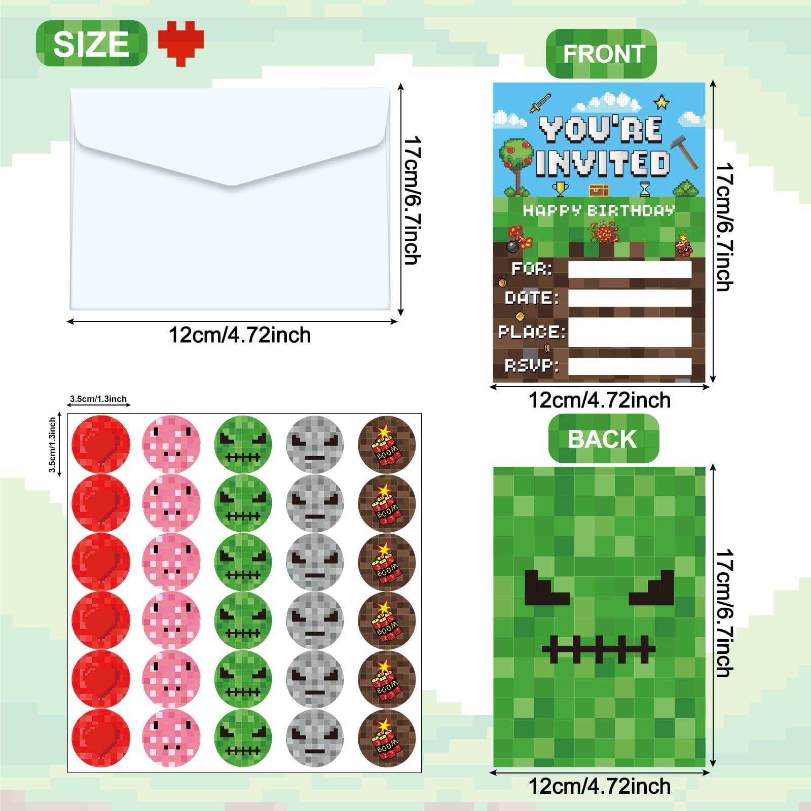 Snapklik.com : ZOIIWA 30 Sets Pixel Birthday Party Invitations