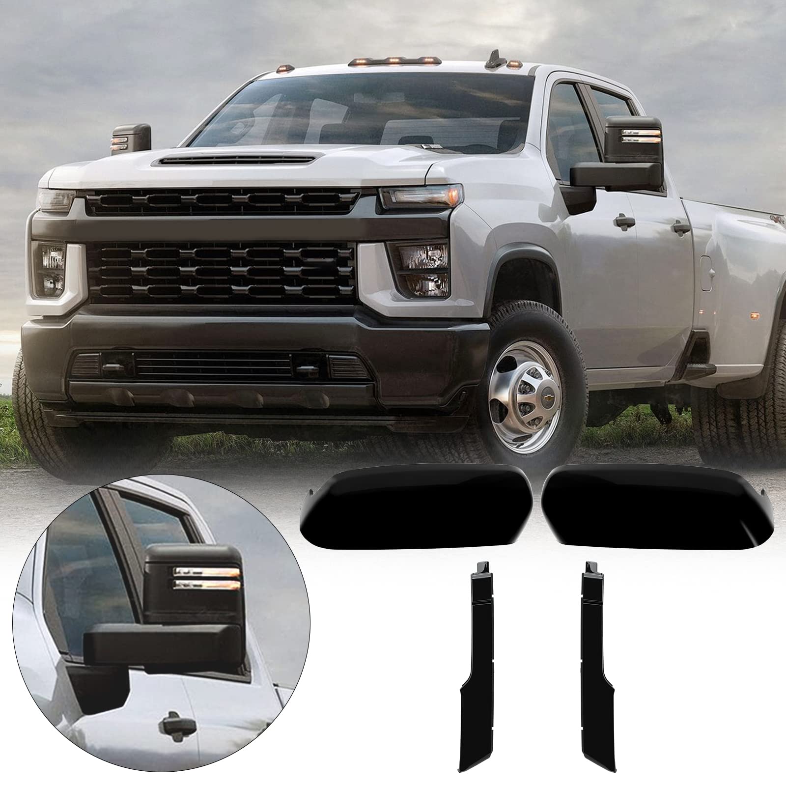 Snapklik.com : Glossy Black Towing Top+Side Clip-On Mirror Covers ...