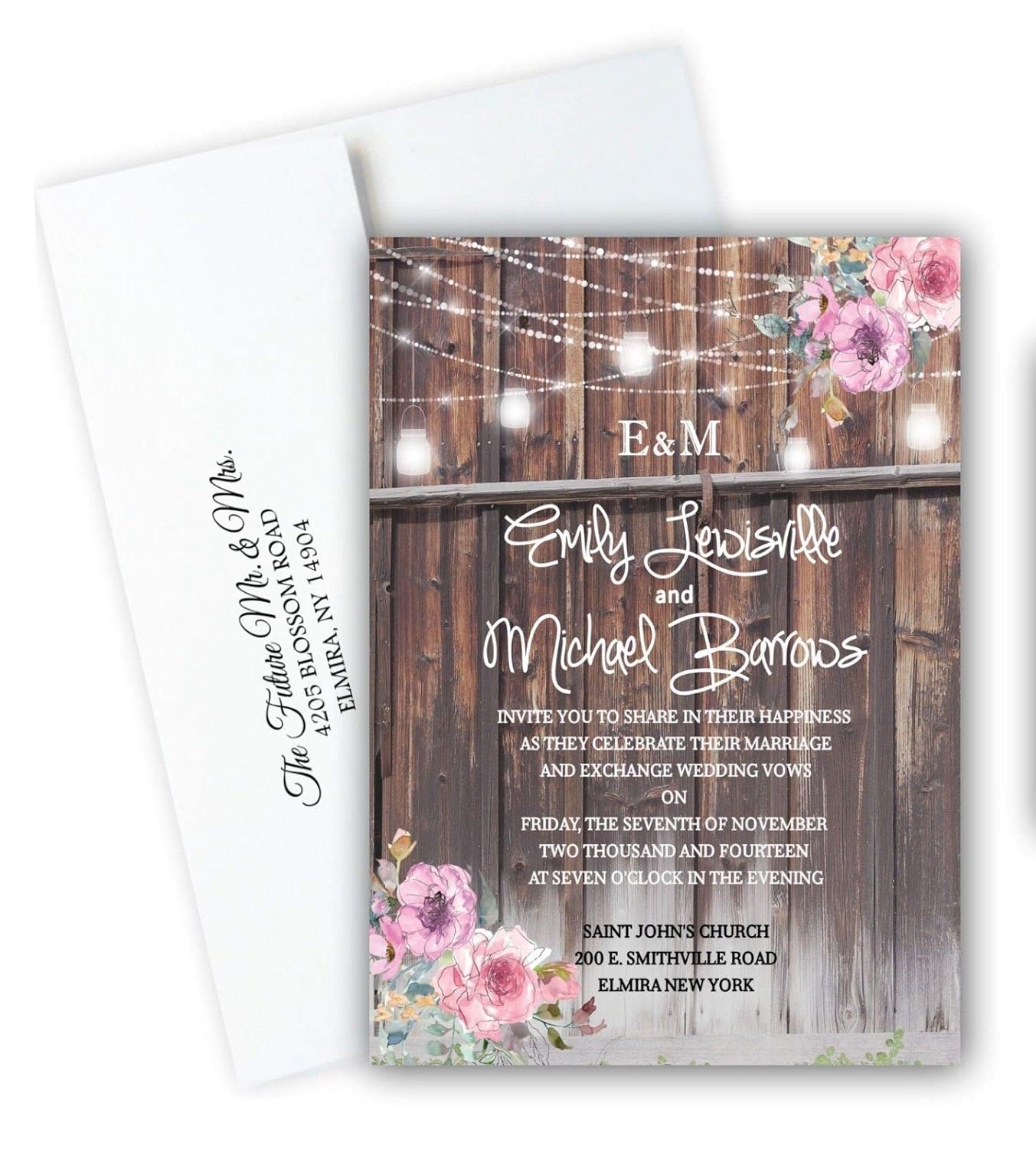 Amazon.com: Pink Rustic Wedding Invitations Set of 20 With Rsvp Cards ...