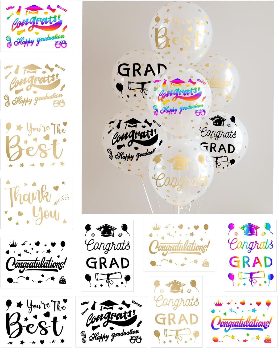 Amazon.com: 12 Sheets Graduation Balloon Stickers -Congratulation ...