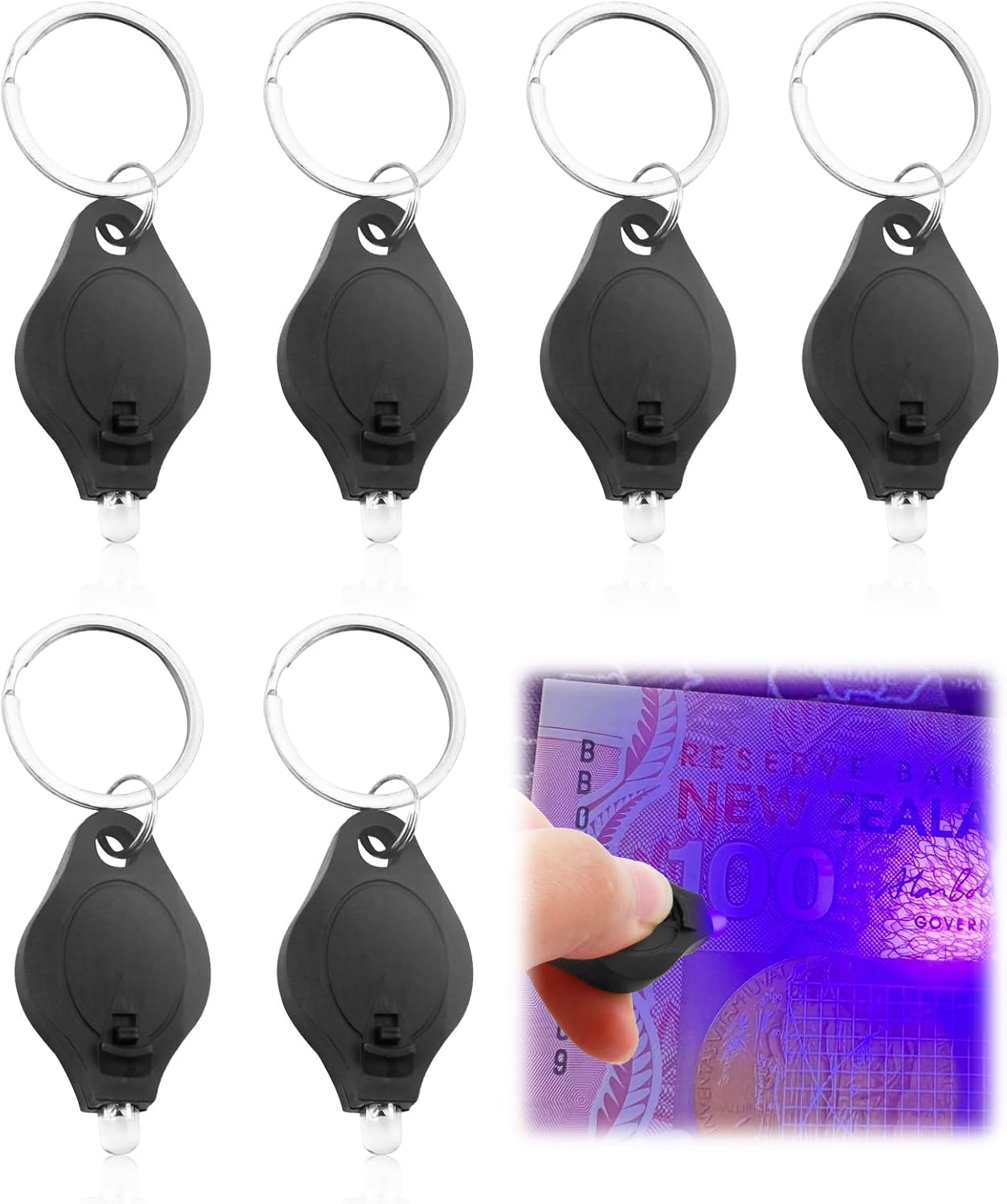 6PCS Note Checker Blacklight Mini LED Keychain Torches Flashlight UV ...