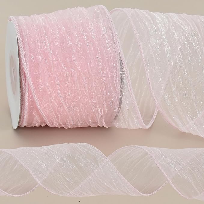 Amazon.com: RIBBOOO 2.5 Inch Wired Ribbons Baby Pink Organza Sheer ...