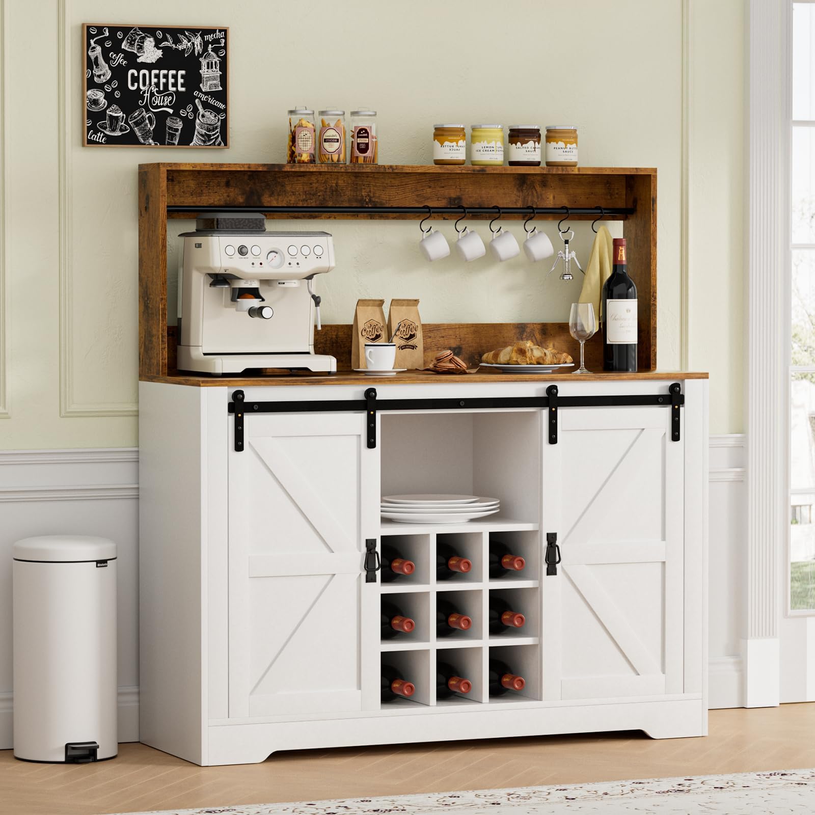 Amazon.com - 4ever2buy Farmhouse Coffee Bar Cabinet with Storage, 47 ...