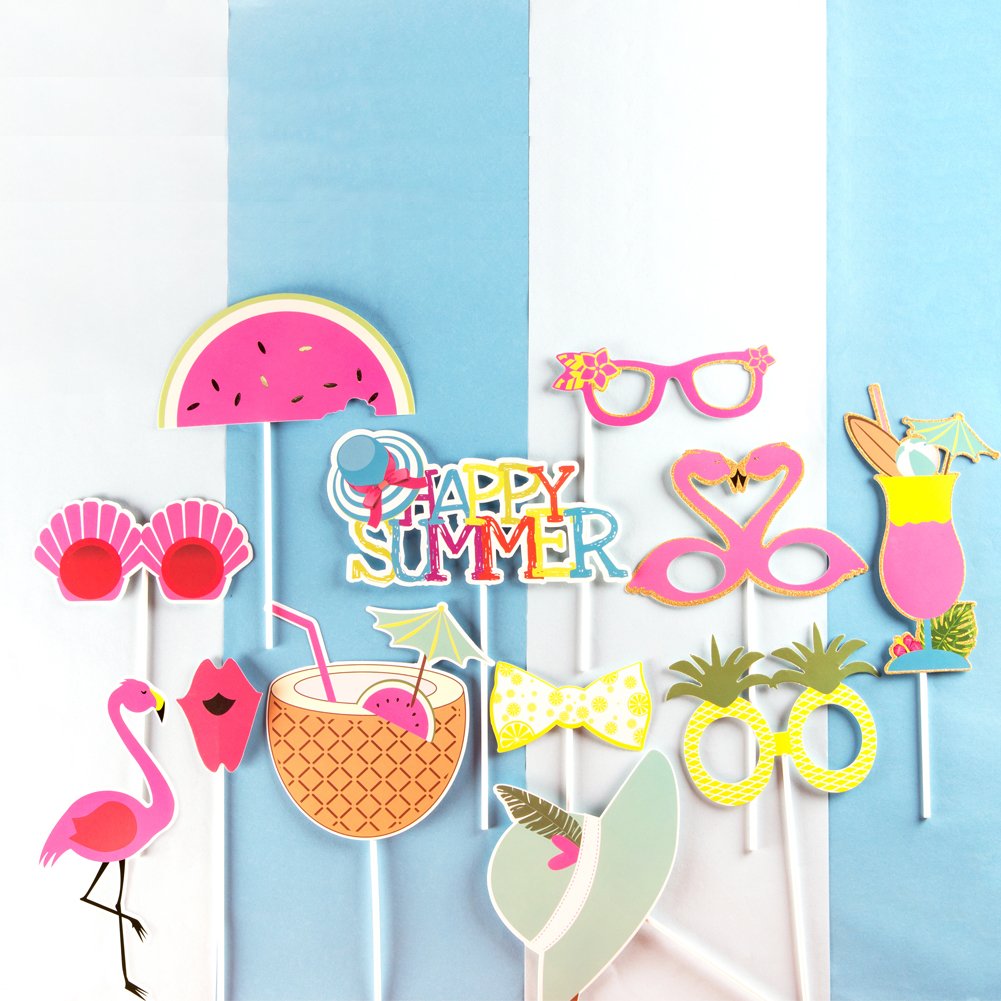 SUNBEAUTY Summer Tropical Photo Booth Props Kit Happy Summer Party ...