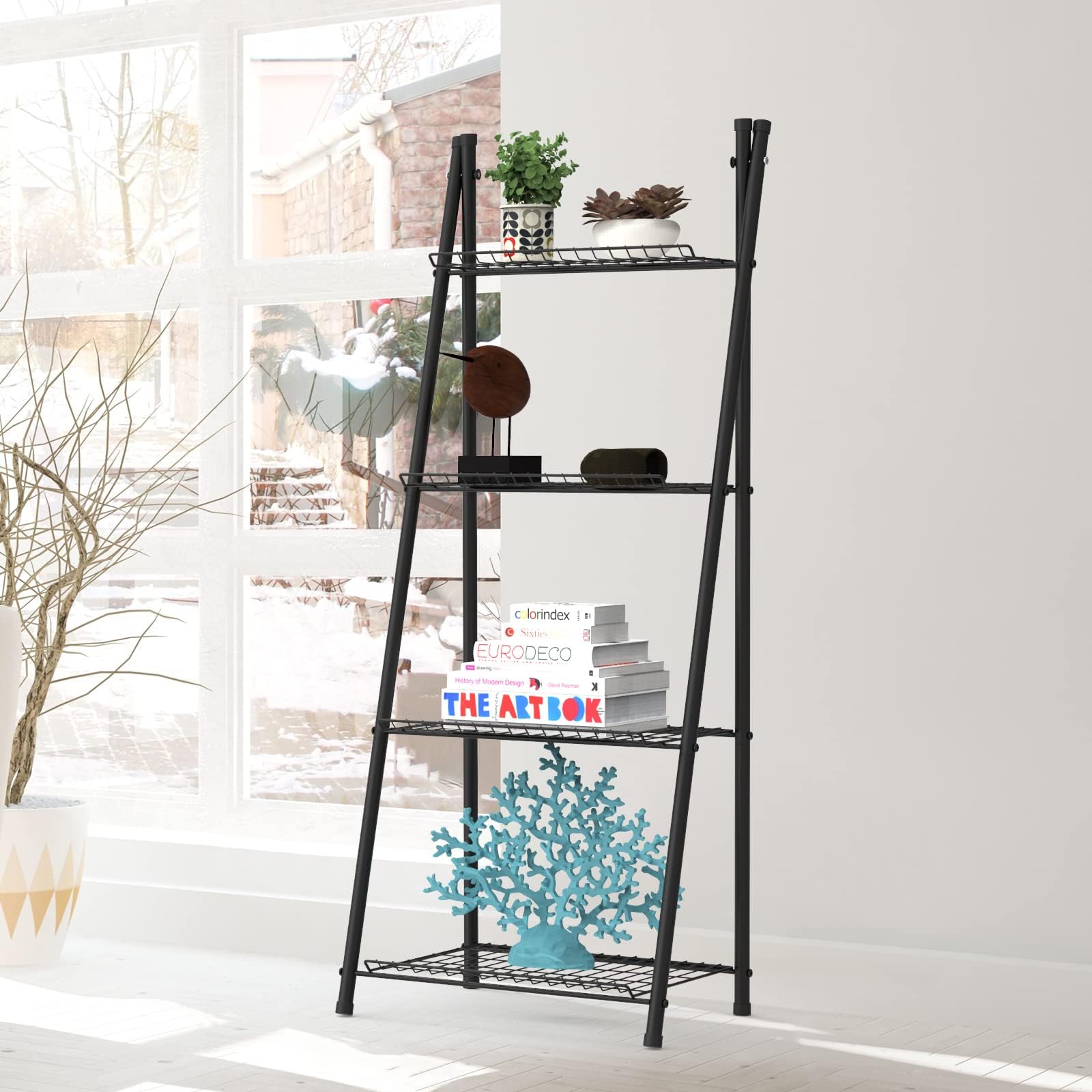 Amazon.com: NORCEESAN 4-Tier Ladder Shelf Plant Stand Indoor Black ...