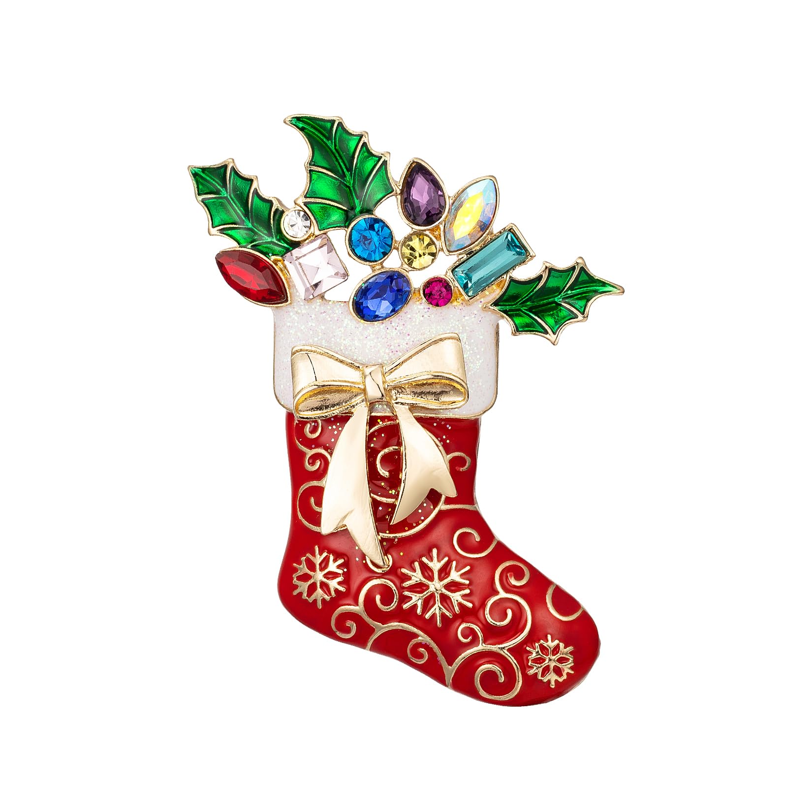 Amazon.com: RareLove Christmas Brooch Red Stocking with Holly Snowflake ...