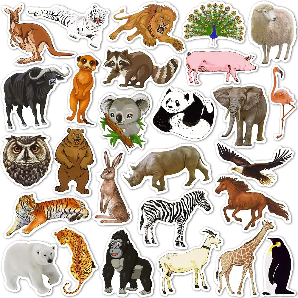 Amazon.com: 100pcs Wild Animals Stickers for Kids Waterproof Vinyl Cute ...