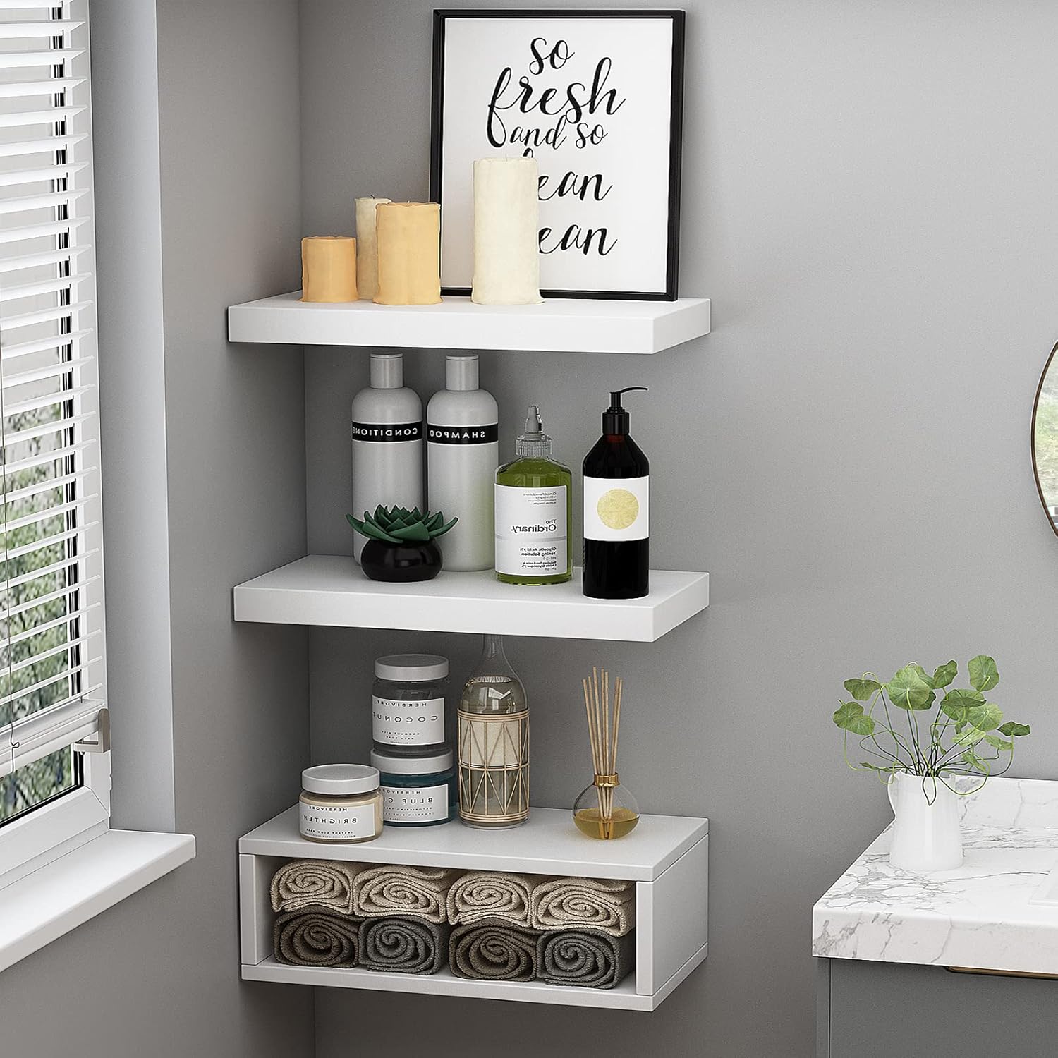 Amazon.com: TEPLEDGE Floating Shelves Set of 3, Modern Bathroom Shelves ...