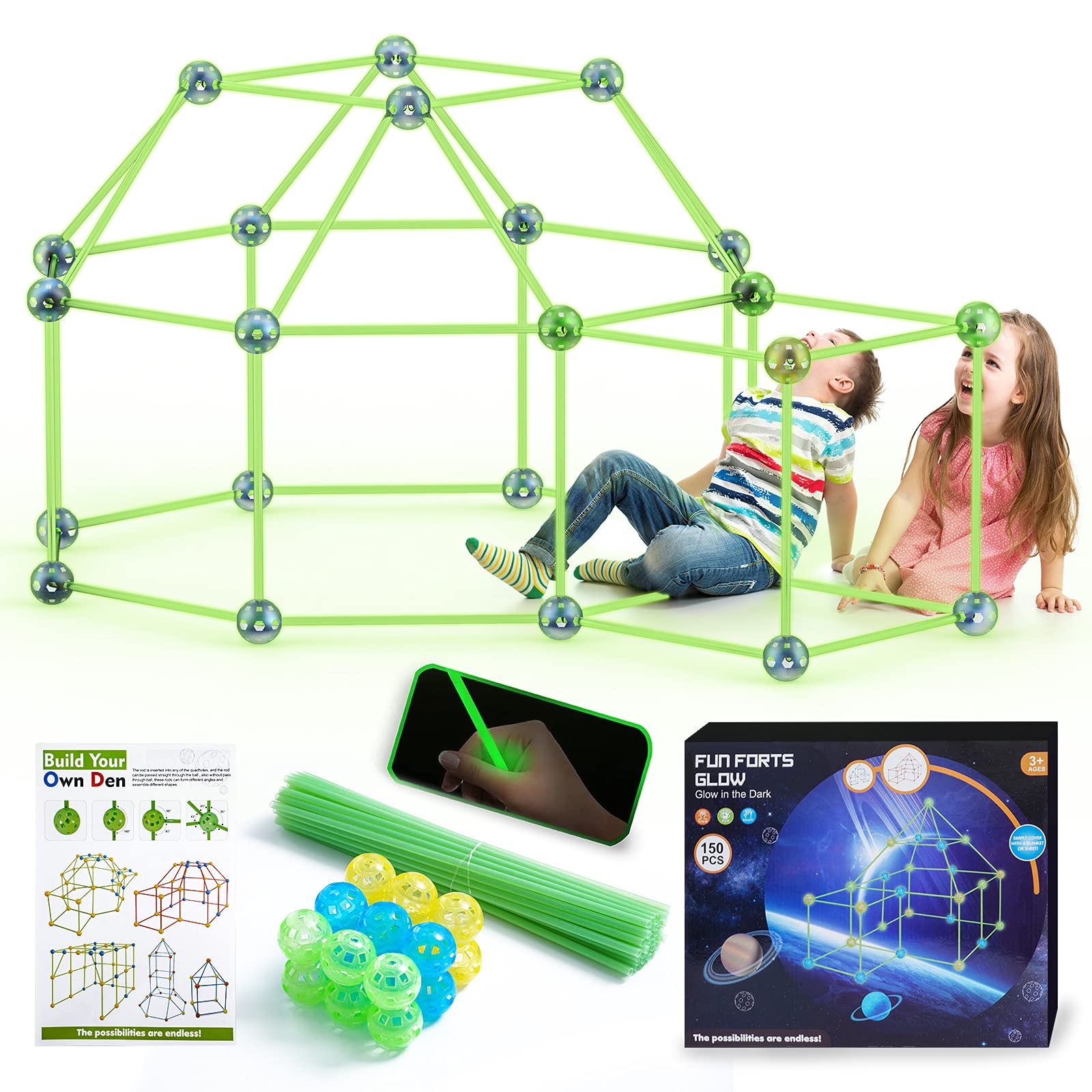 Buy 150 Pcs Glow Fort Building Kits for Kids, Creative Toys Forts for 3 ...