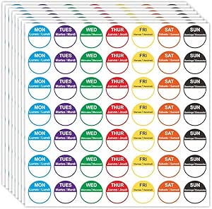 40 Sheets Food Date Labels Stickers 7 Day of The Week, Removable Day ...
