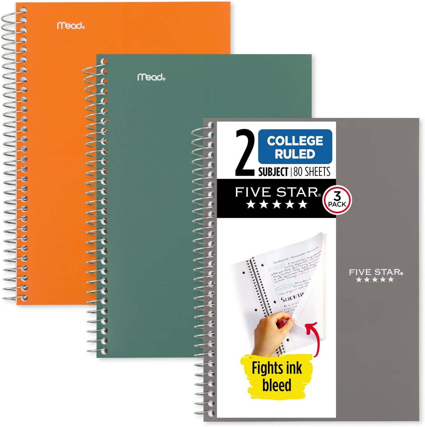Amazon.com : Five Star Spiral Notebooks, 3 Pack, 2 Subject, College ...