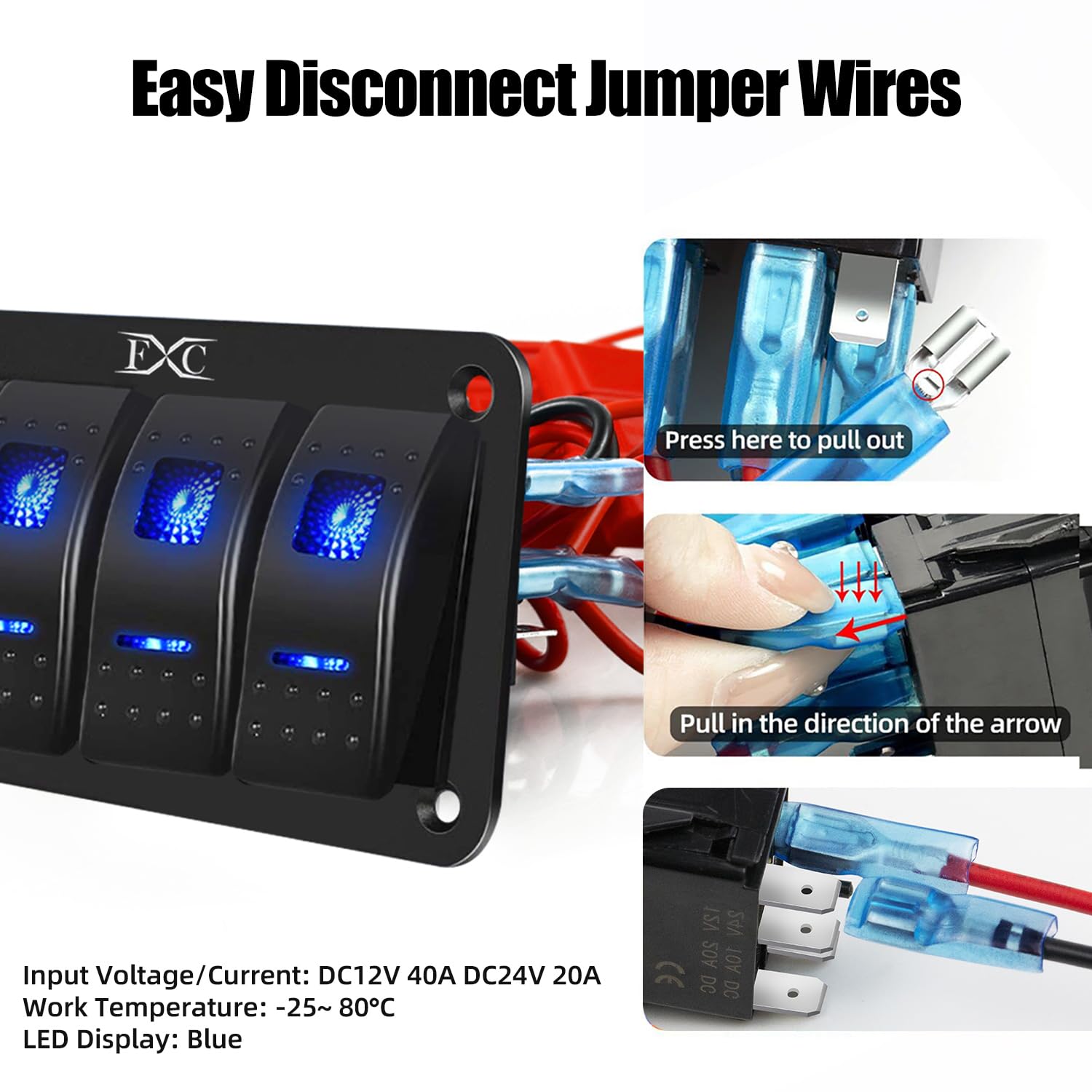 FXC Pre-Wired 4 Gang Rocker Switch Aluminum Panel with 40A Inline Fuse ...