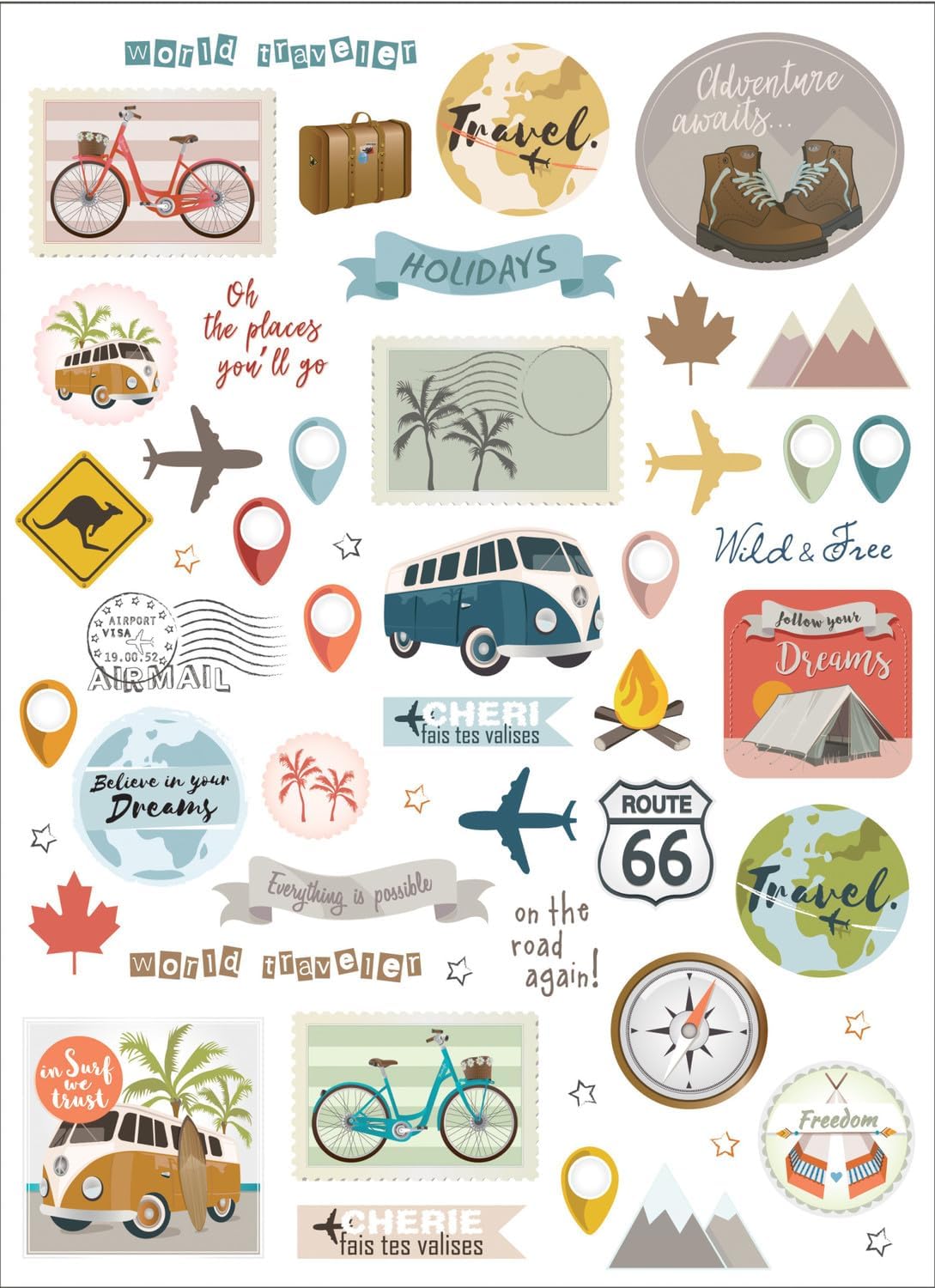 Kaderas Voyage Sticker Autocollant 100 pièces, Vinyl Stickers d ...