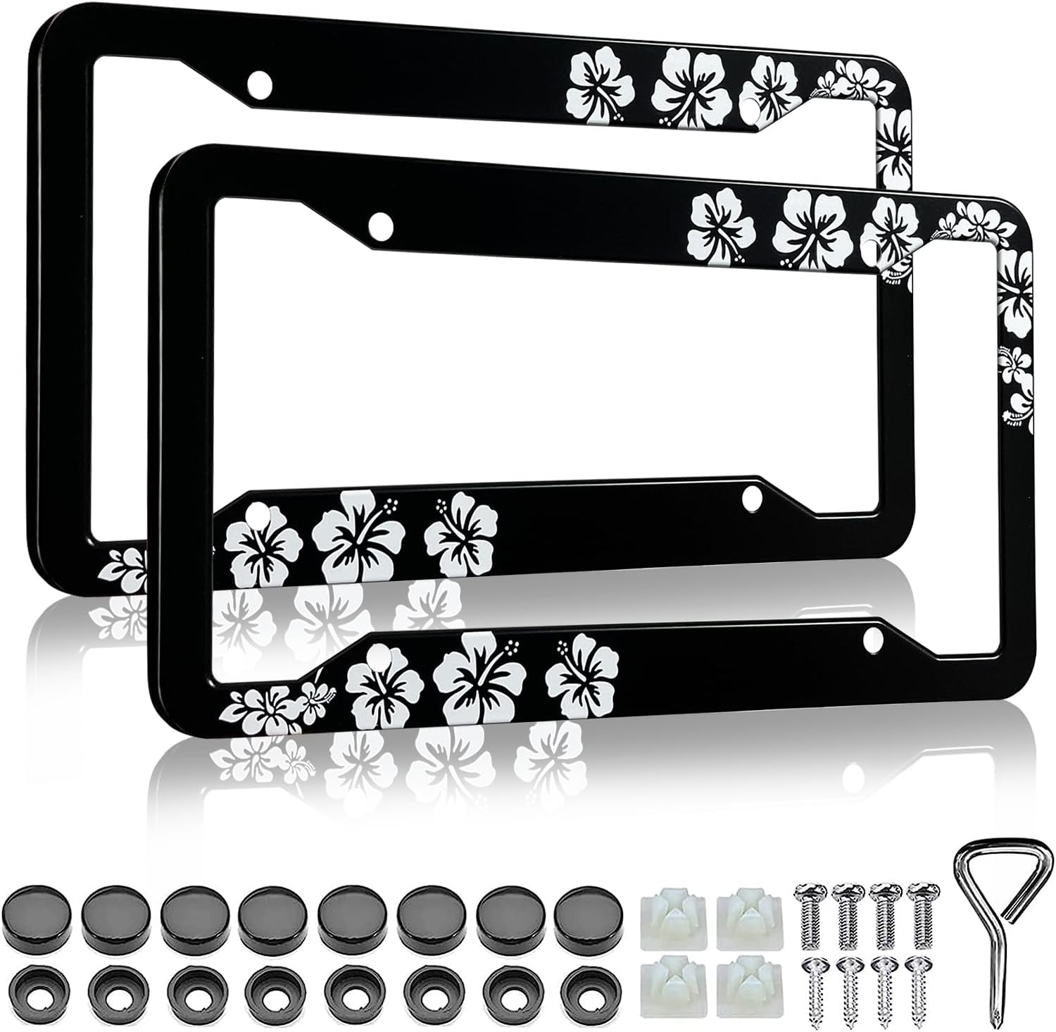Amazon.com: LIN KANG Hibiscus License Plate Frames - 2 Pack License ...