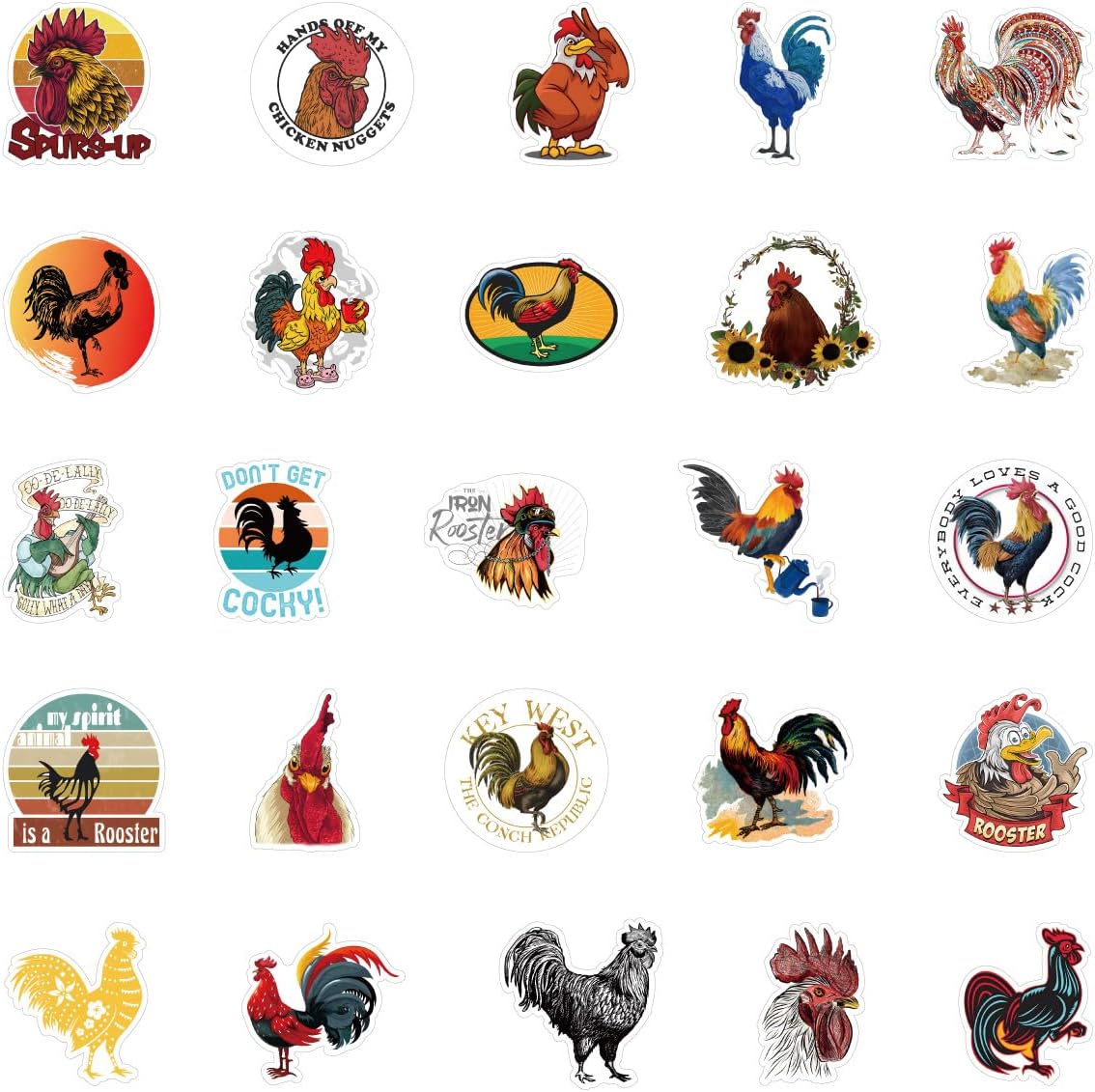 Rooster Stickers 50Pcs Vinyl Cute Animal Sticker for Laptop Water ...