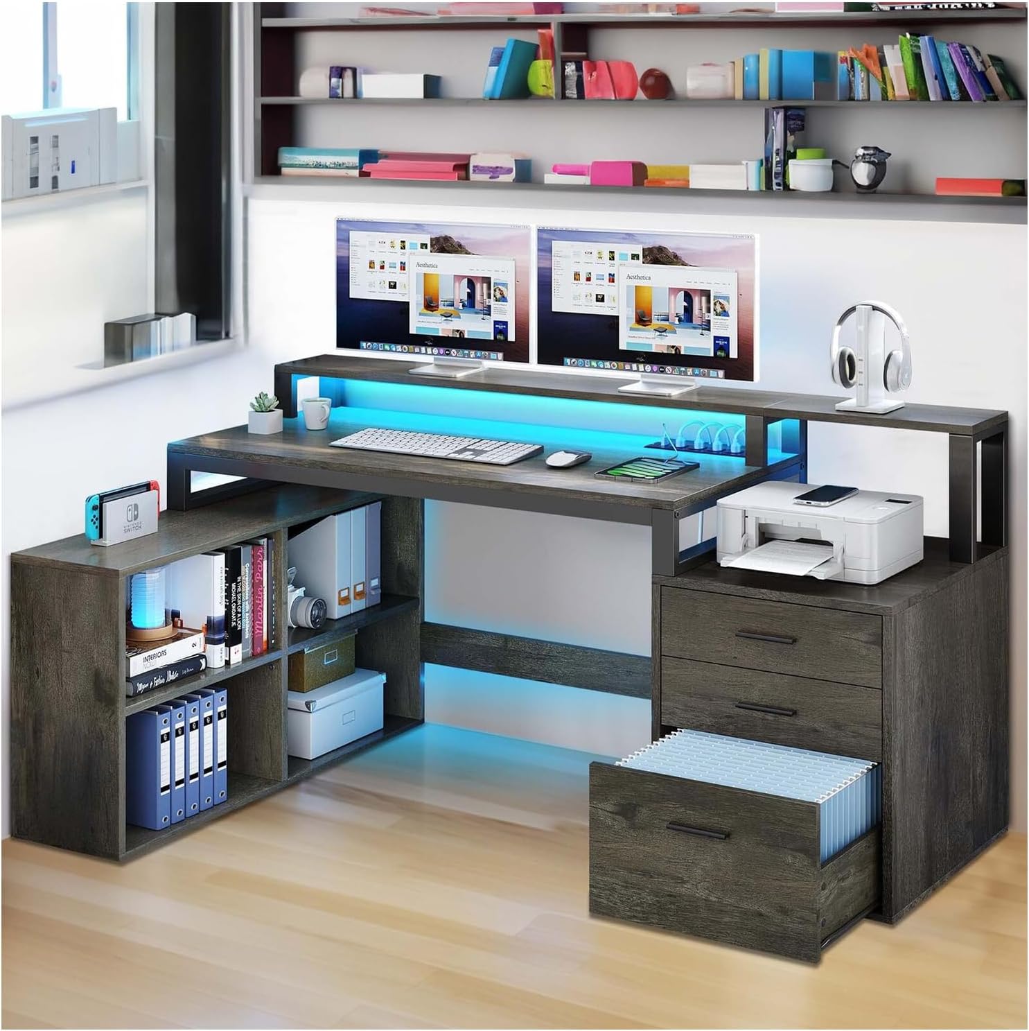 Amazon.com: Saranya 18 Shop New Gray Modern L Shaped Computer Corner ...