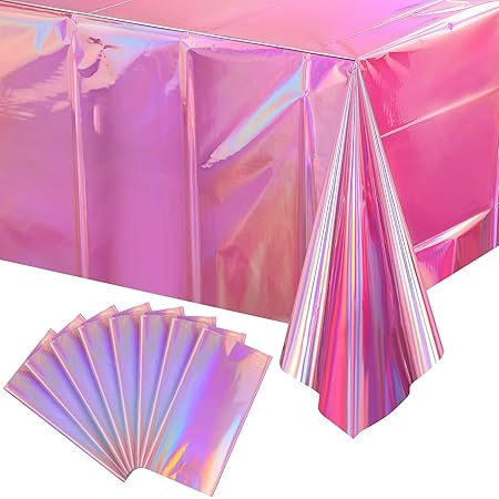 Amazon.com: 8 Pack Iridescent Pink Plastic Tablecloths, FunnyPars Shiny ...
