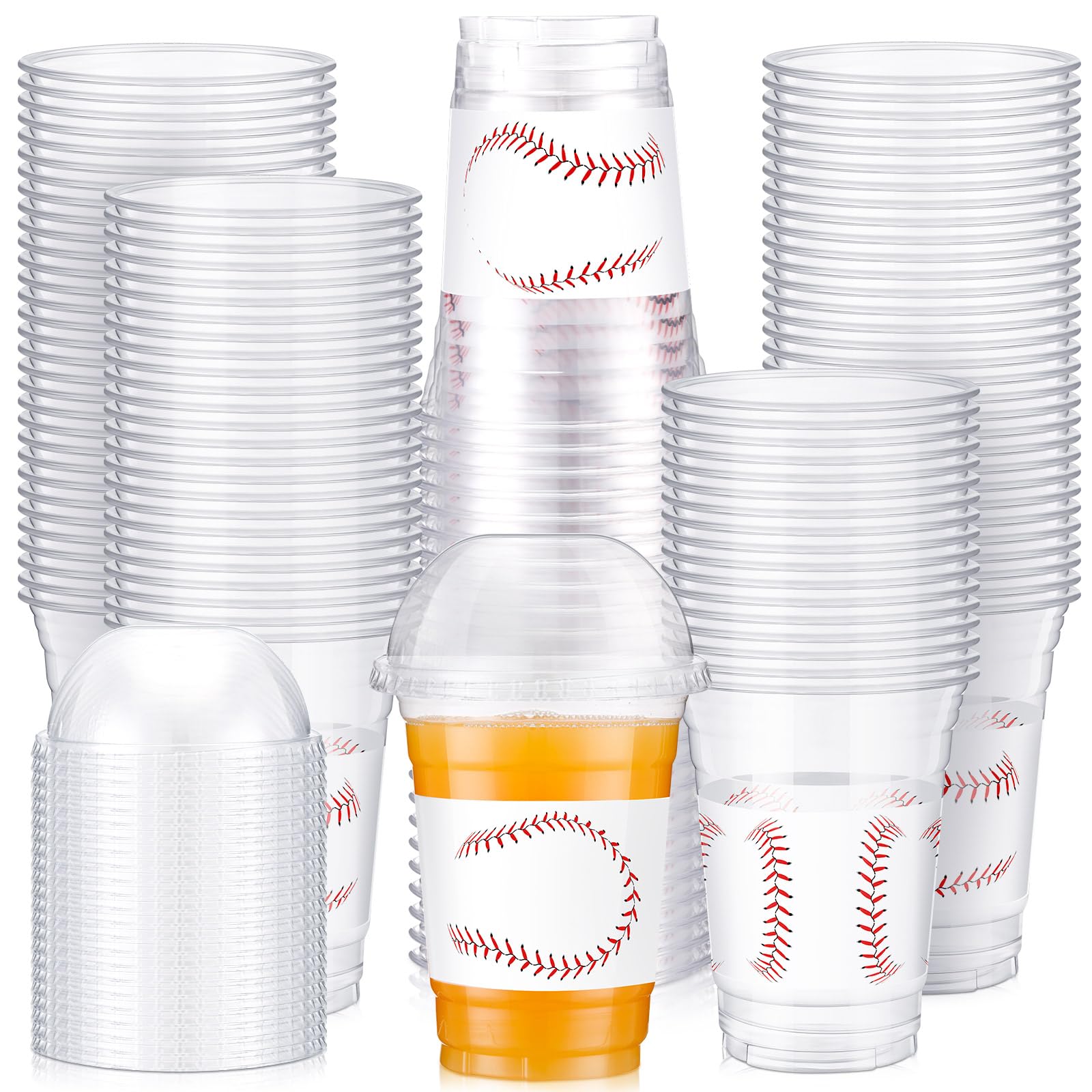 Amazon.com: Dandat 50 Sets Baseball Plastic Cups with Dome Lids 16oz ...