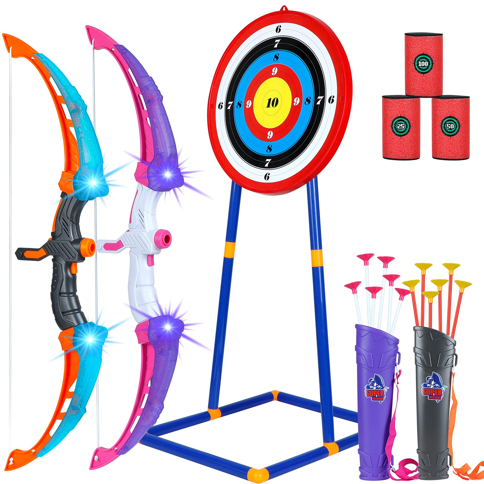 INNOCHEER Kids Bow and Arrow Set with Stand Target, Light Up Archery ...