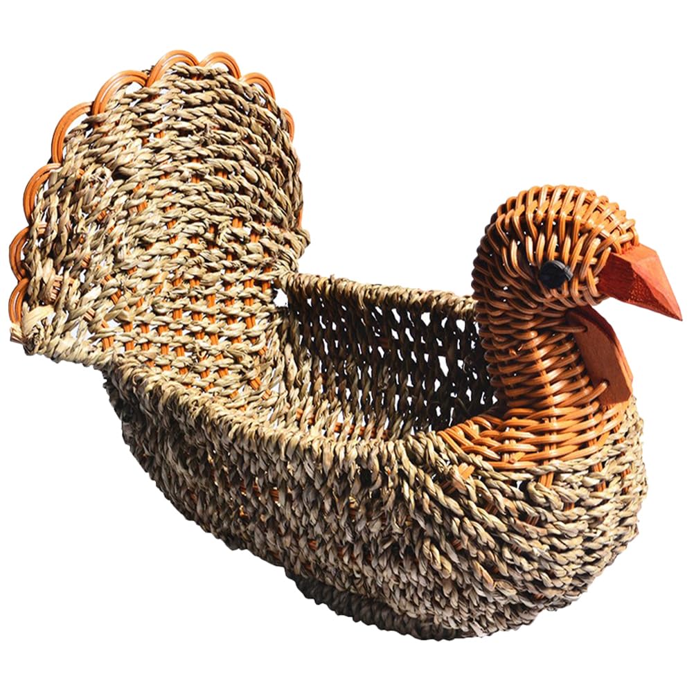 Amazon.com: Hemoton Straw Turkey Basket Woven Fruit Basket Turkey Shape ...