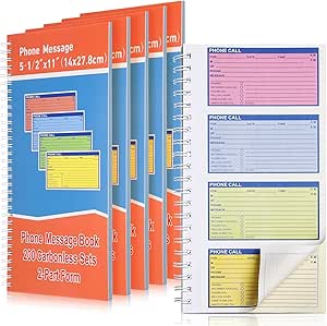 Amazon.com : Fullhawl 5 Pcs Spiral Bound Phone Message Book 5-1/2" x 11 ...