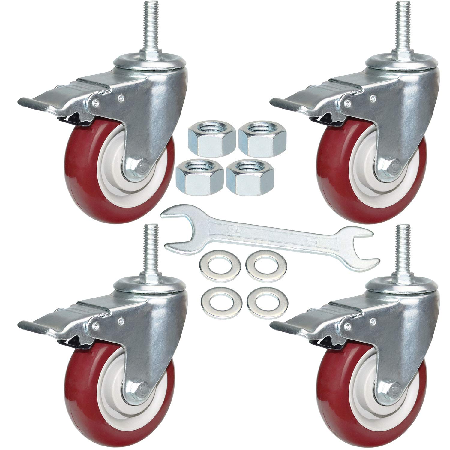 DICASAL 4 Inch Swivel Stem Casters Heavy Duty American Size 1/2"-13x1-1/2"Stem Thread Wheels 360 ...