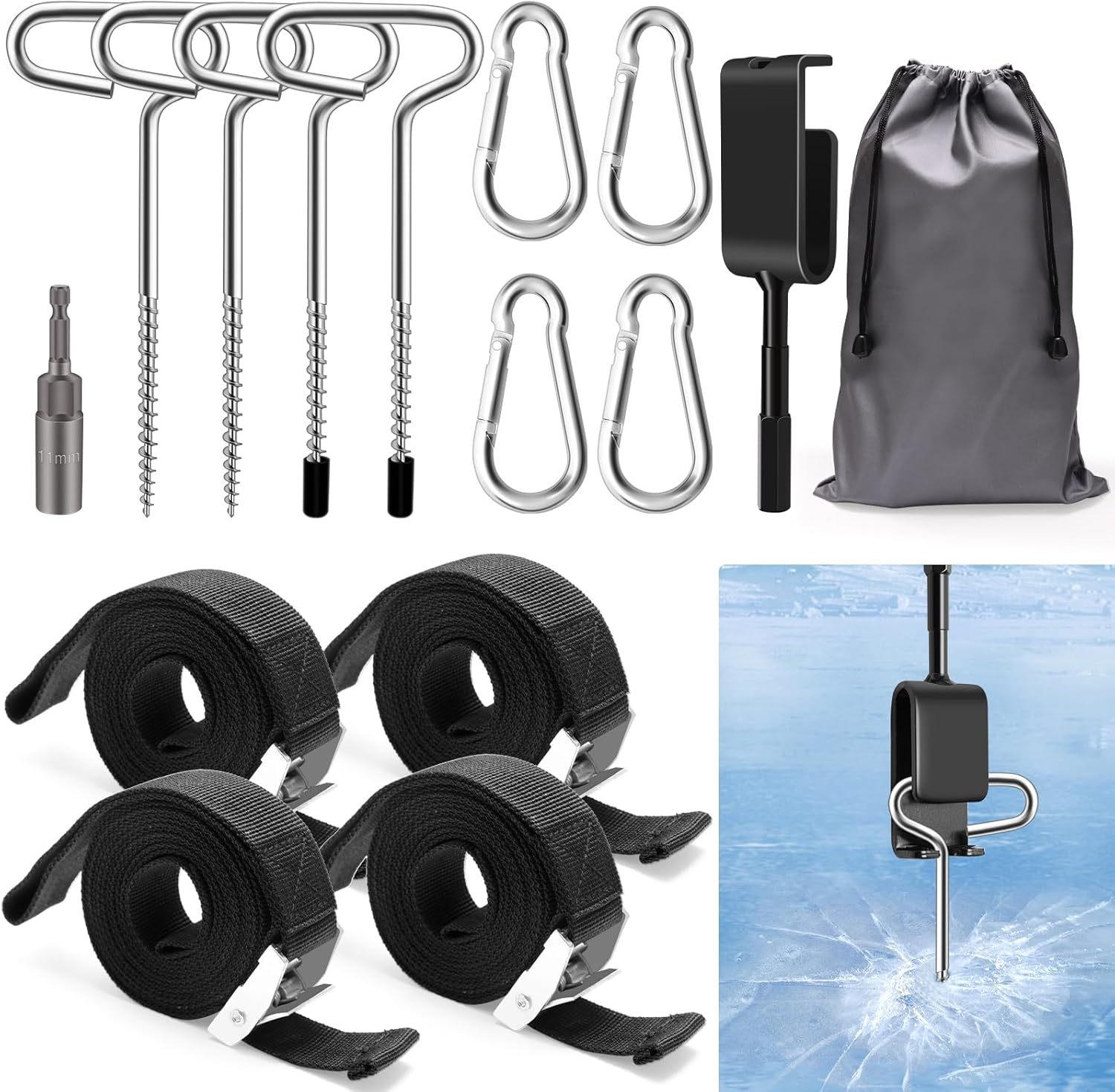 Amazon.com : Coolrunner 14 PCS Ice Anchor Drill Adapter Kit Universal ...
