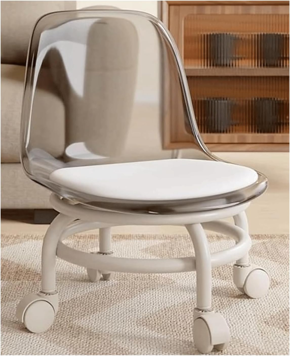 Amazon.com: XMFBSY Acrylic Low Rolling Stool w/Wheels & Backrest Small ...