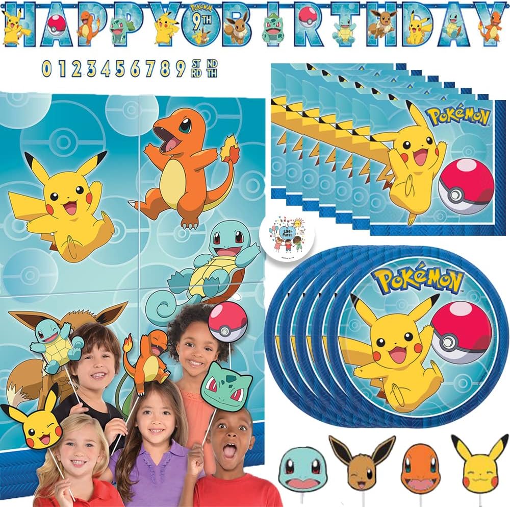 Pokémon Birthday Party Supplies Pack | Decorations for 16 with Pokémon ...