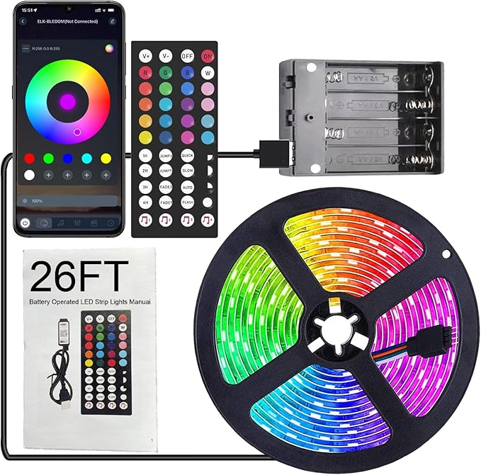 Amazon.com: Dervacle Battery Operated LED Strip Lights 26ft, Color ...