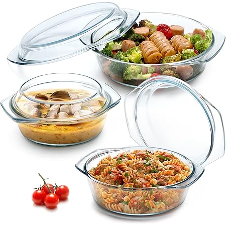 Amazon.com: ZYER Round Glass Casserole Dish Set, Glass Casseroles ...