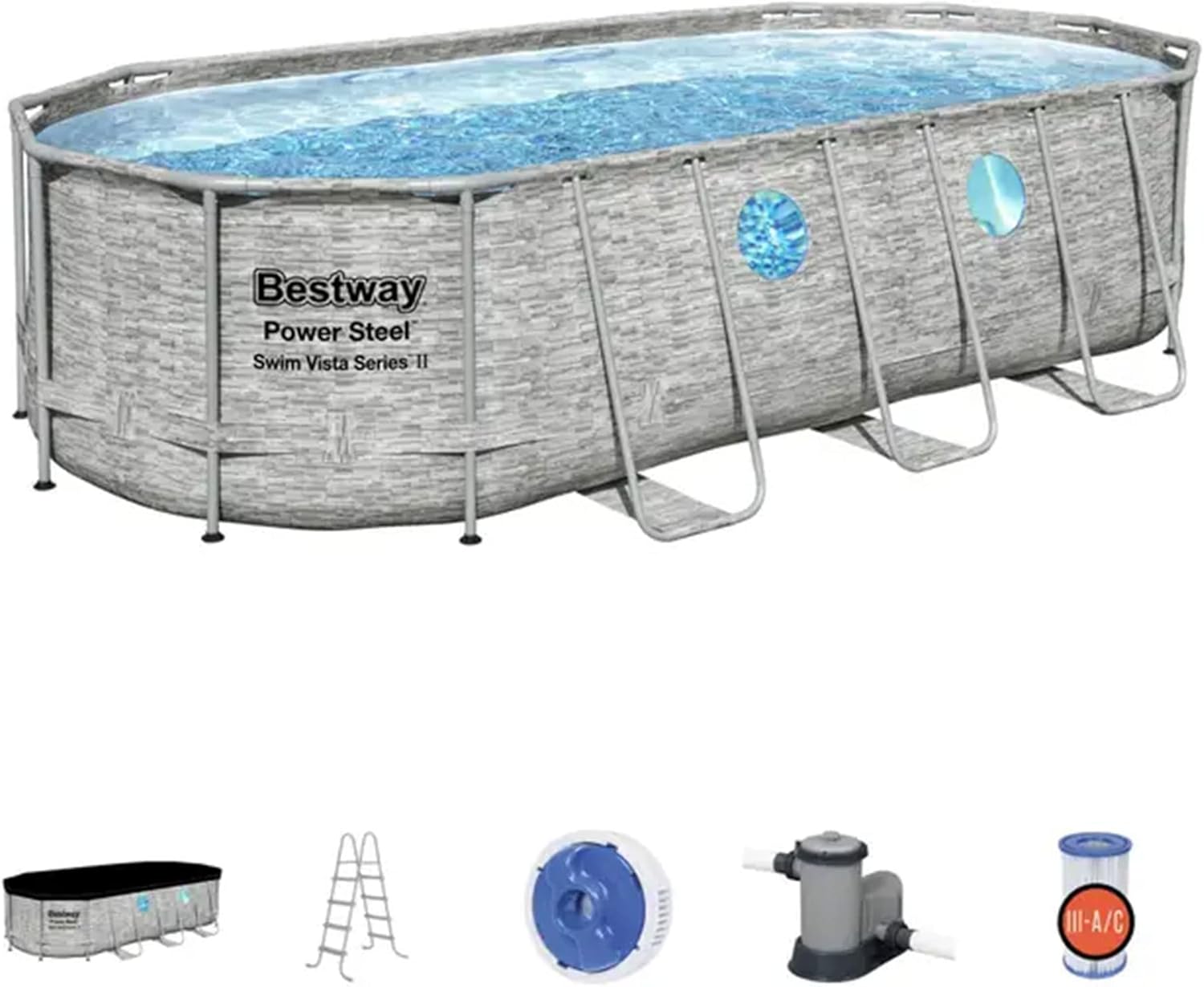 Amazon.com: Bestway 18 x 9 x 4 Foot Power Steel Swim Vista Pool Set and ...
