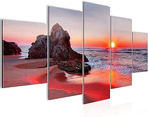Amazon.de: Runa Art Wandbilder Sonnenuntergang Strand 5 Teilig Bild auf Vlies Leinwand Deko ...
