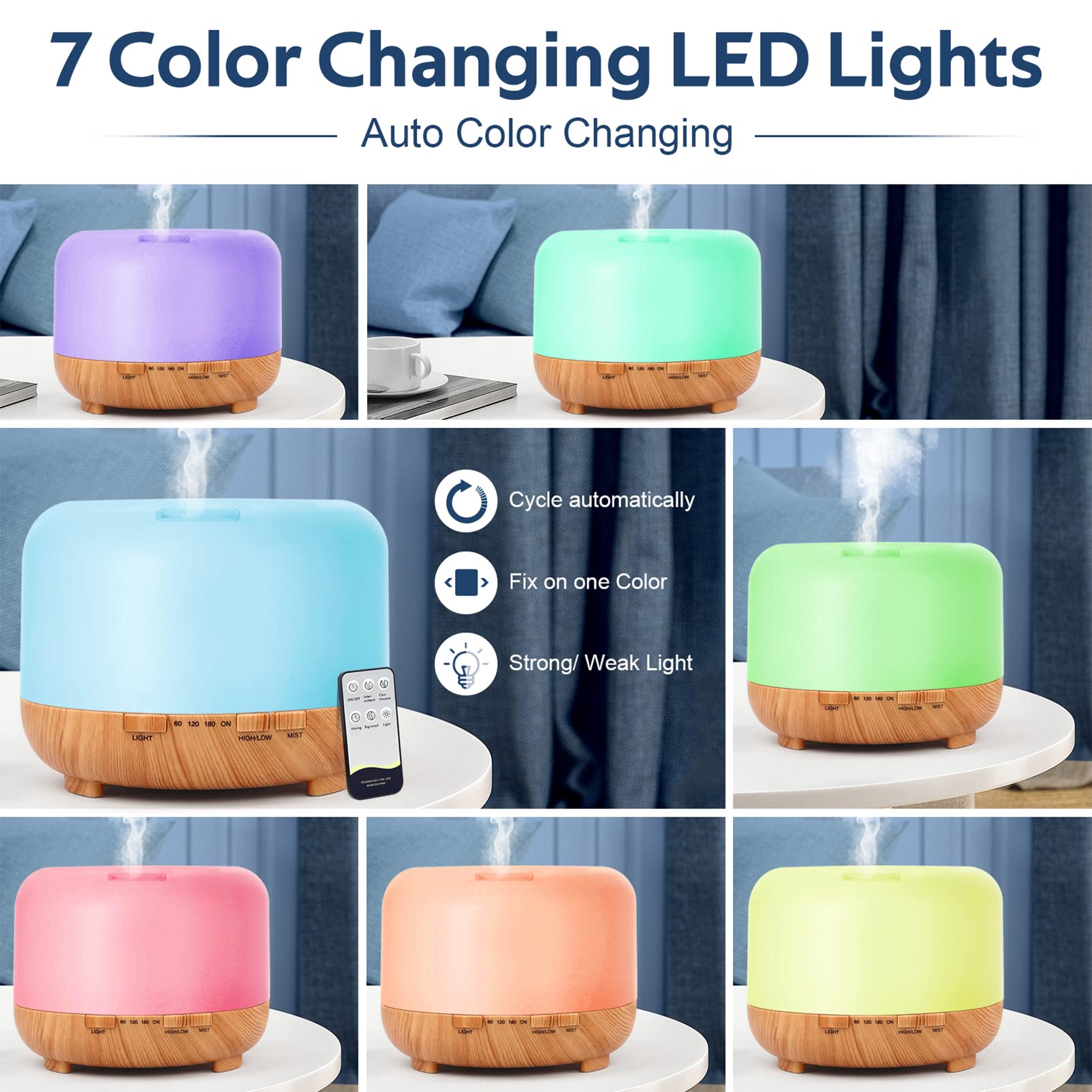 Snapklik.com : Diffuser Essential Oil Humidifier: 500ml Ultrasonic Aromatherapy Air Vaporizer ...