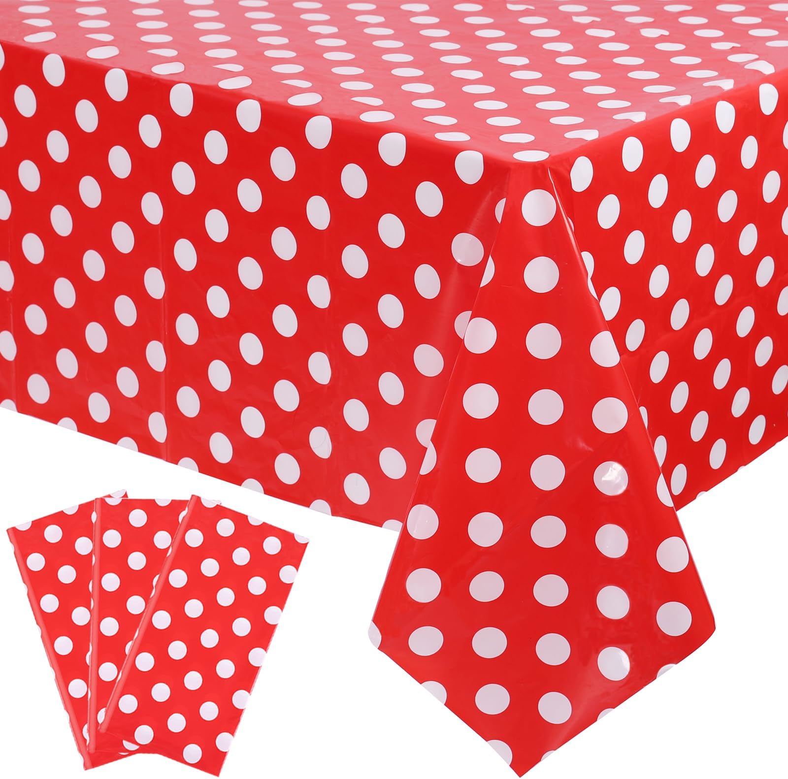 Amazon.com: 2 Pack Polka Dot Plastic Tablecloth, 108 x 54, Red with ...