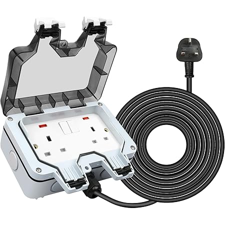 2 Gang Outdoor Sockets Waterproof Double Socket, IP66 Waterproof ...
