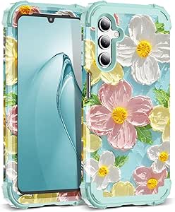 Amazon.com: SleekCover for Galaxy A14 5G Case,3 in 1 Oil Painting Flower Pattern Heavy Duty ...