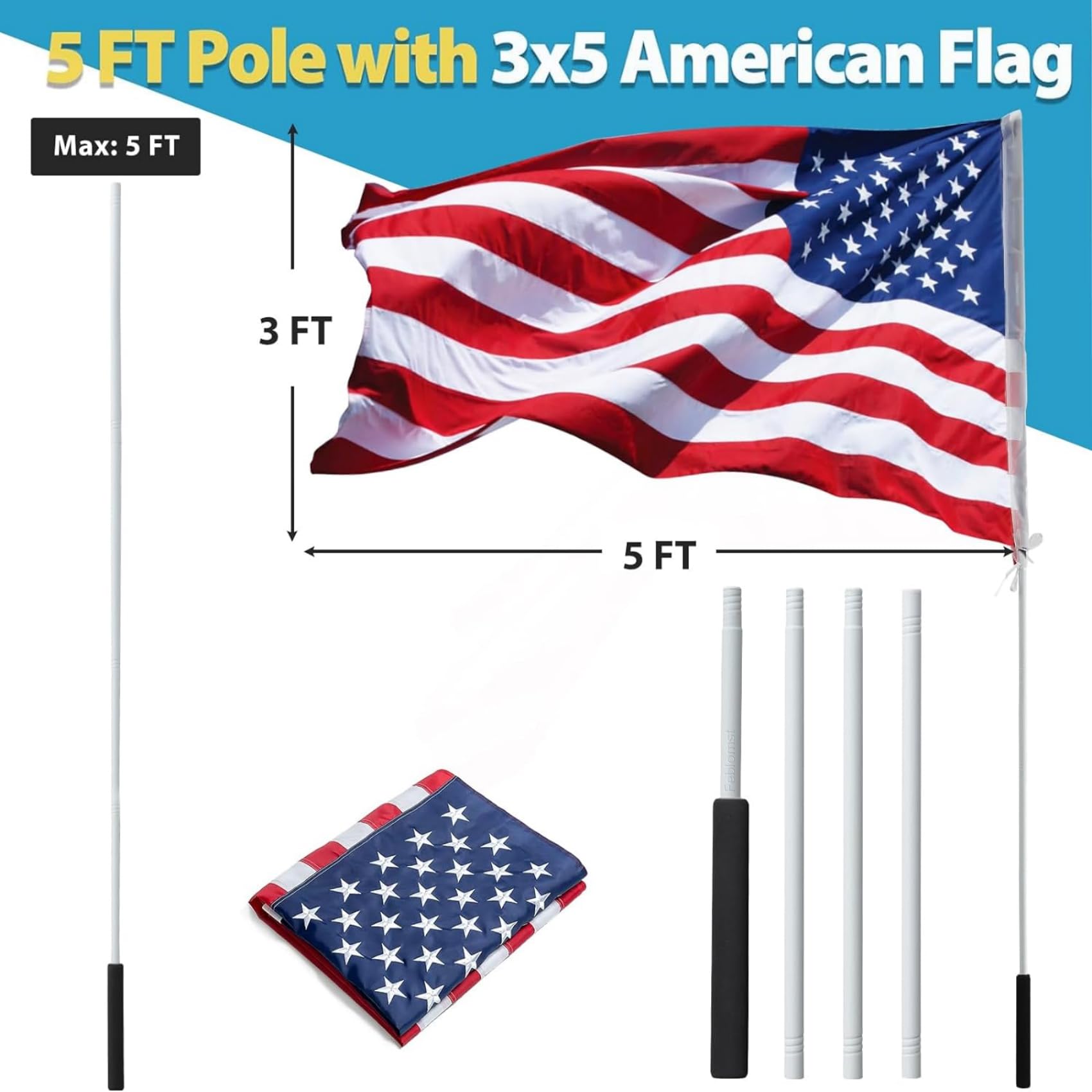 Snapklik.com : Feblomst Portable Flag Pole, 5 Ft White Flag Poles For ...