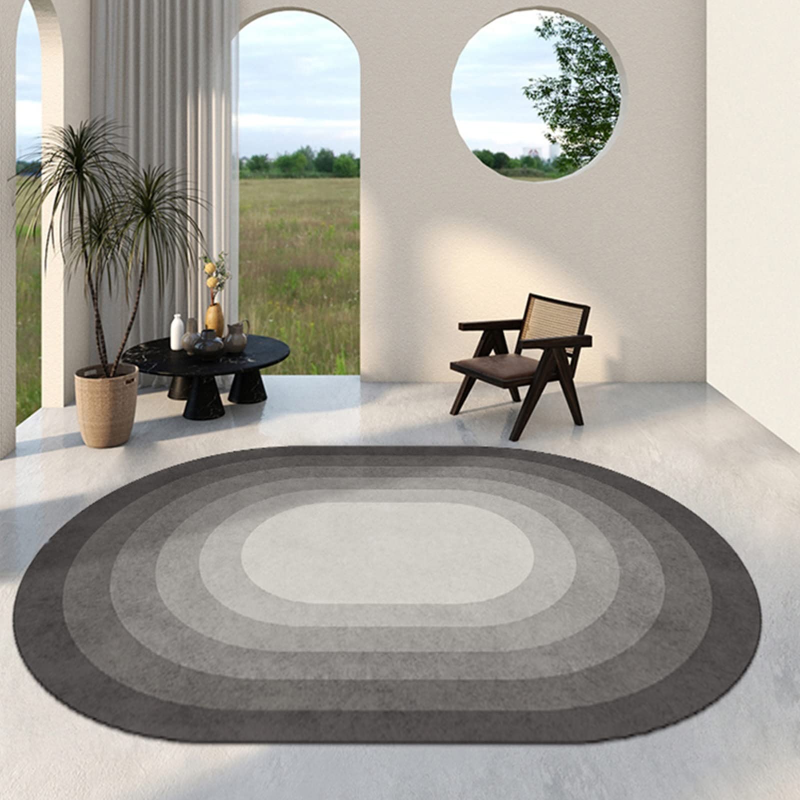 Modern Black Grey Oval Area Rugs Gradient Design Large Carpet For ...